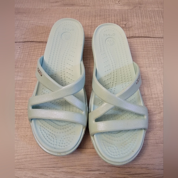 CROCS | Shoes | Crocs Light Blue Slide Sandals | Poshmark